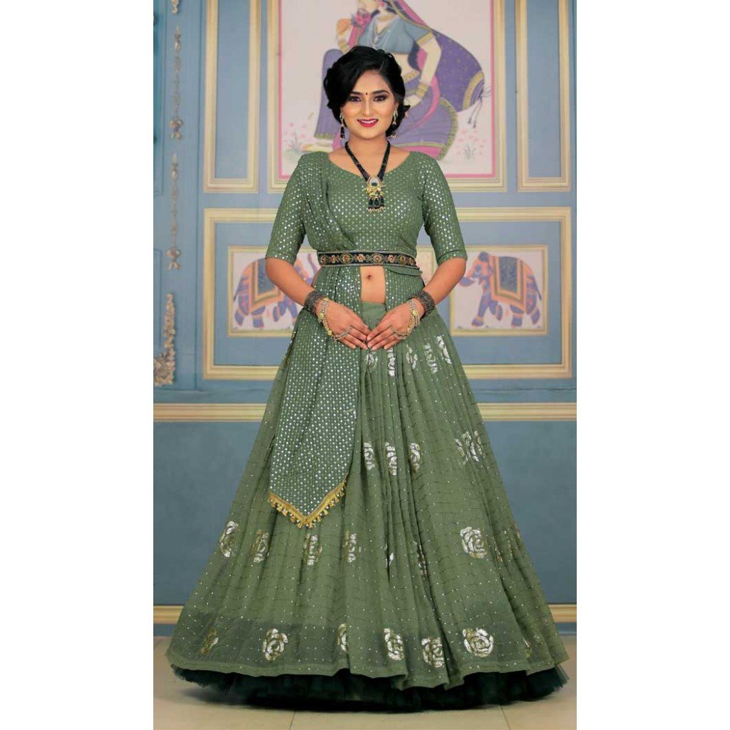 Mehendi Green Color Fox Georgette Heavy Embroidery Work Function Wear ...