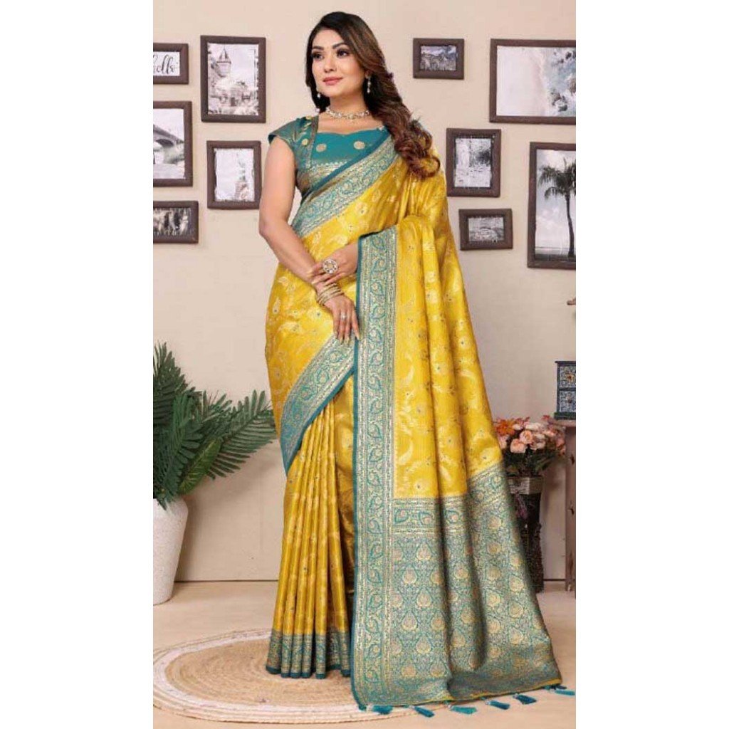 Tissue Silk Woven Work Traditional Wear Plus Size Saree In Multi Color ...