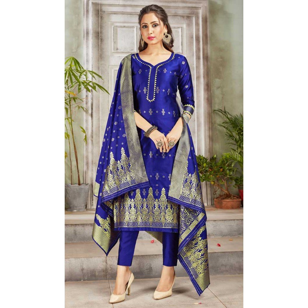 Purple Blue Color Banarasi Art Silk Casual Party Wear Salwar Kameez ...
